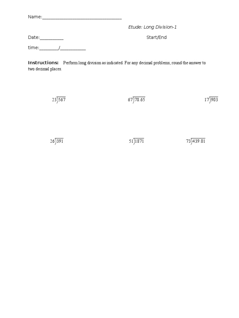 Long Division Practice Worksheet | PDF