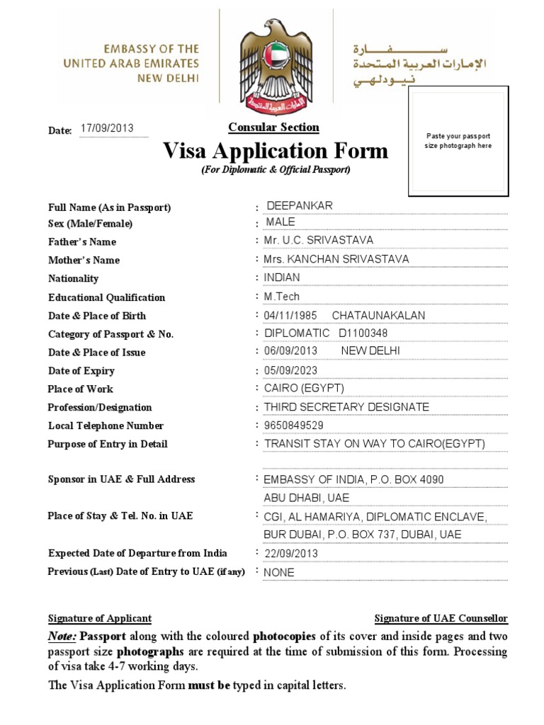 Diplomatic Visa Application Form | PDF