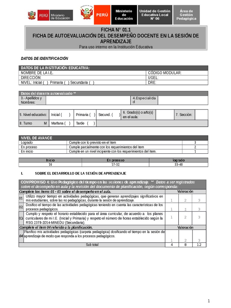 Ficha de Autoevaluación Docente | PDF | Planificación | Aprendizaje
