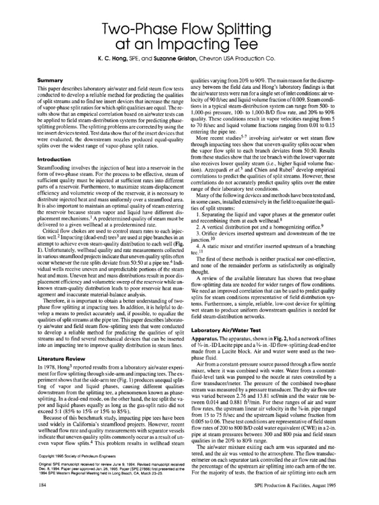 Two Phase - Flow Splitting at An Impacting Tee | PDF