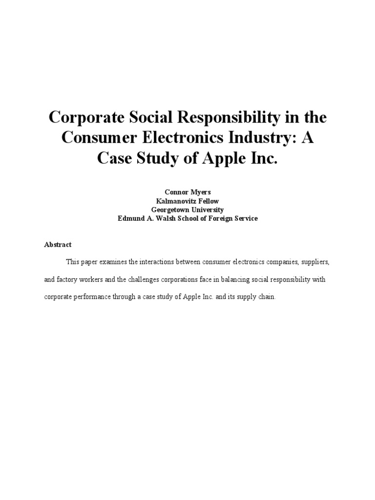 Corporate Social Responsibility in The Consumer Electronics Industry: A ...