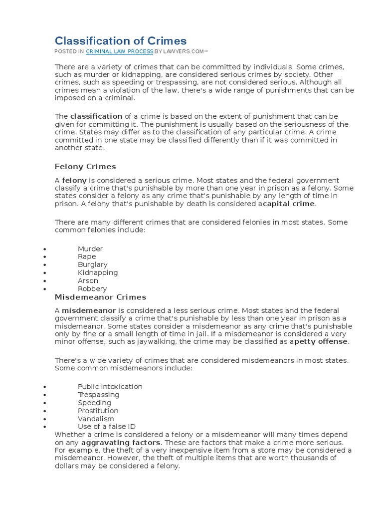 Classification of Crimes | PDF | Misdemeanor | Felony