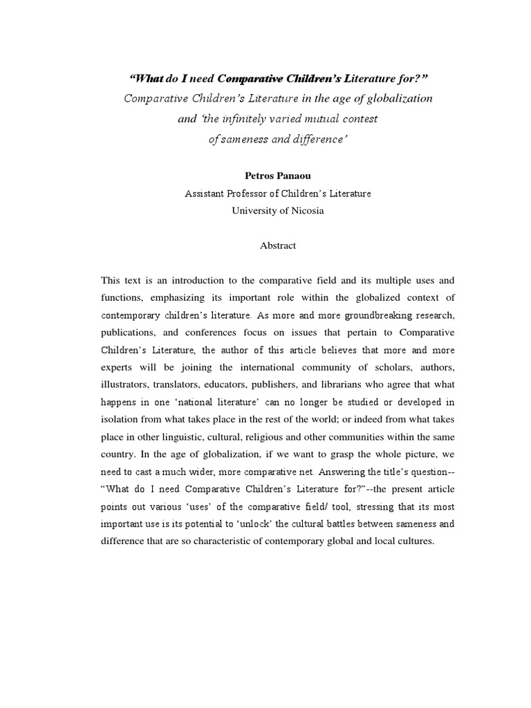 The Role and Value of Comparative Children's Literature in Examining ...