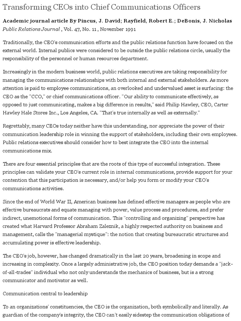 CEO As Communication Officers | PDF | Stakeholder (Corporate) | Public ...