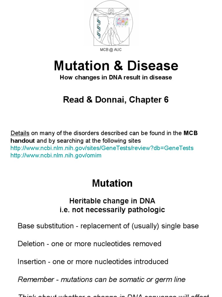 Mutation & Disease: Read & Donnai, Chapter 6 | PDF | Mutation | Gene