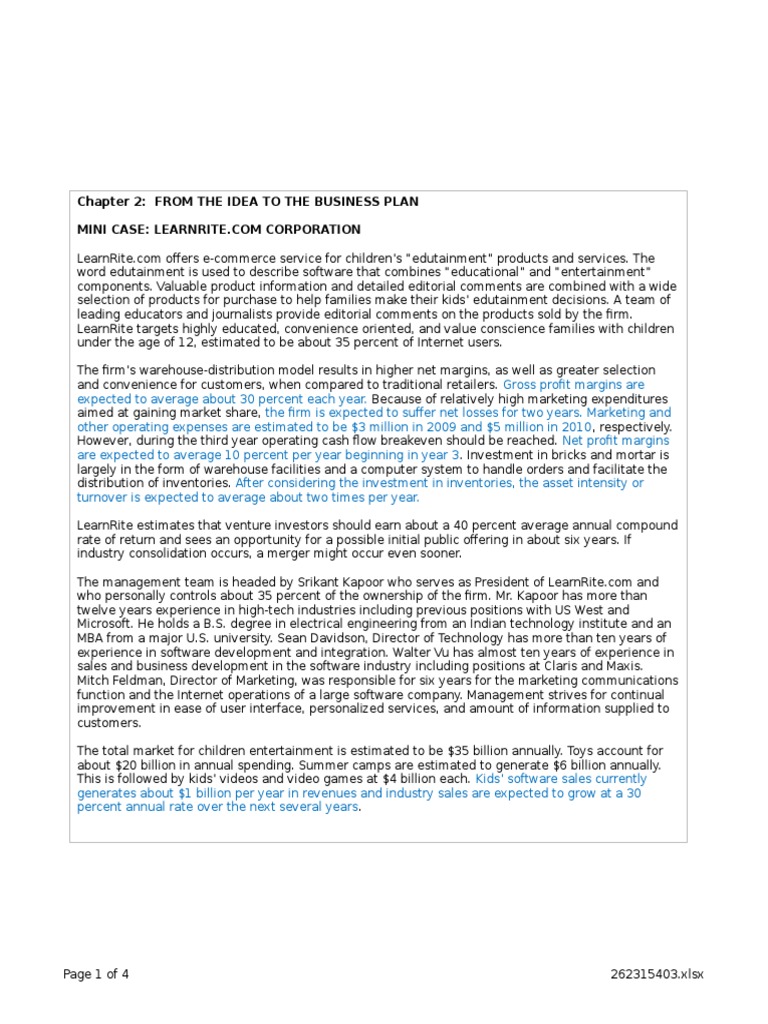 Completed Chapter 2 Mini Case Excel Working Papers FA14 | PDF | Revenue ...