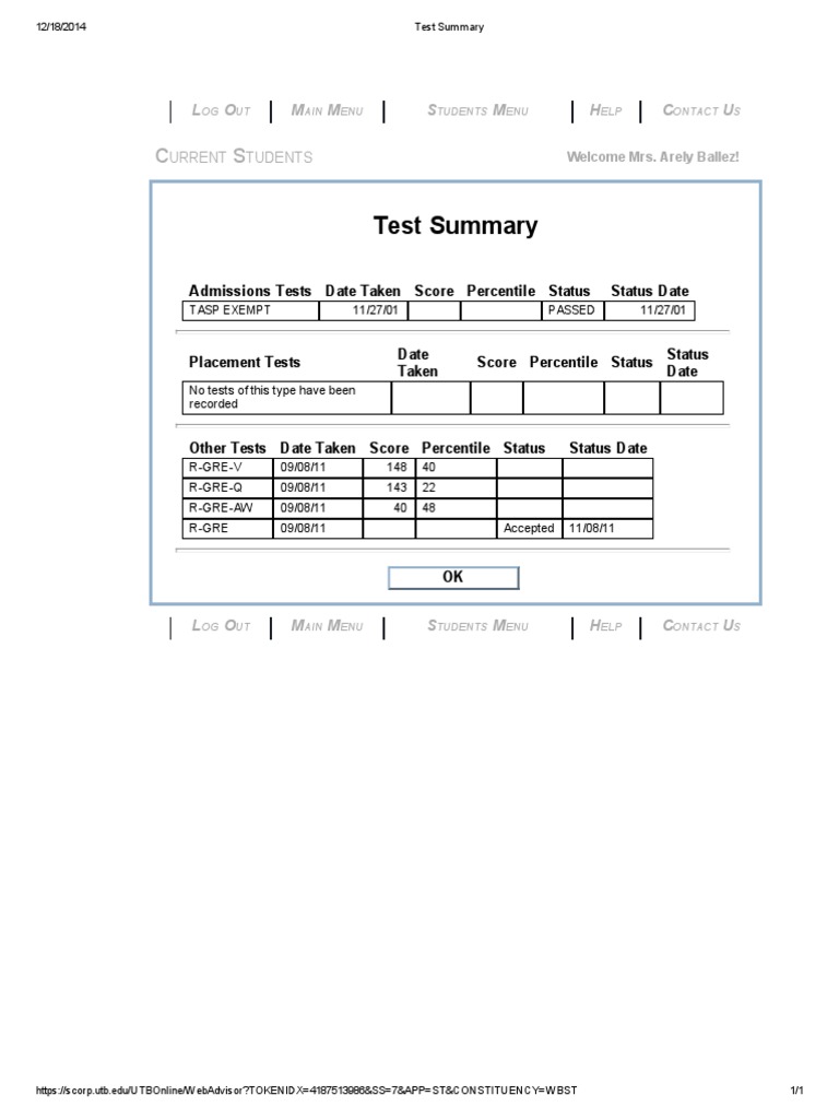 Test Summary for Arely Ballez | PDF
