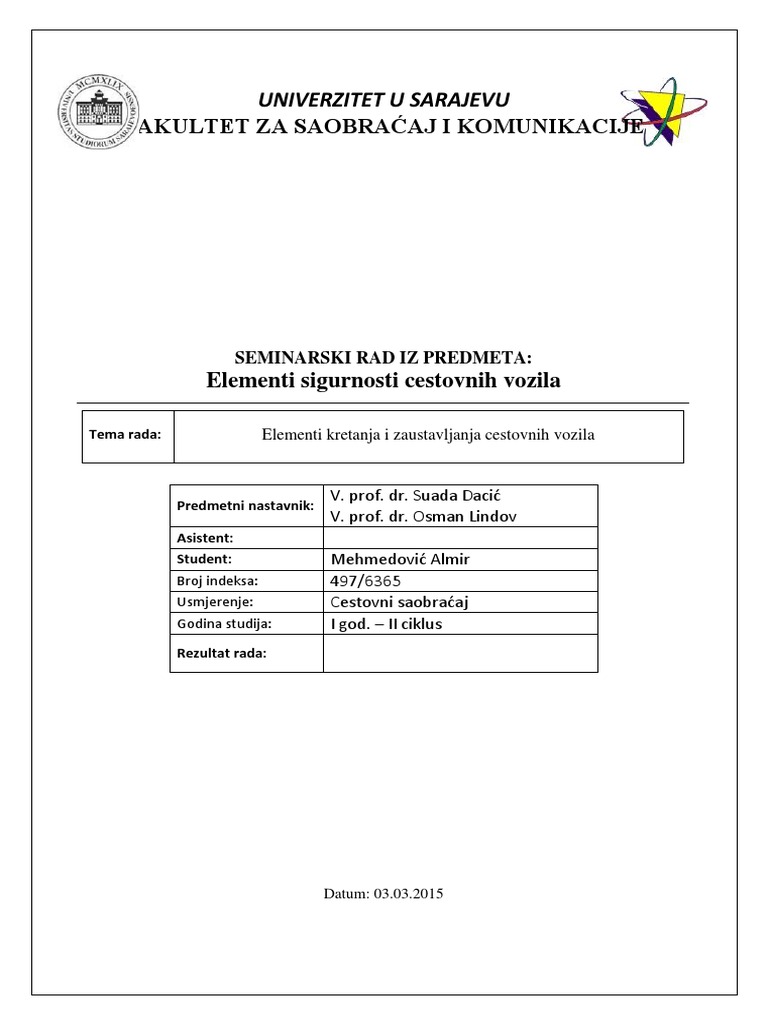 Elementi Kretanja i Zaustavljanja Vozila | PDF