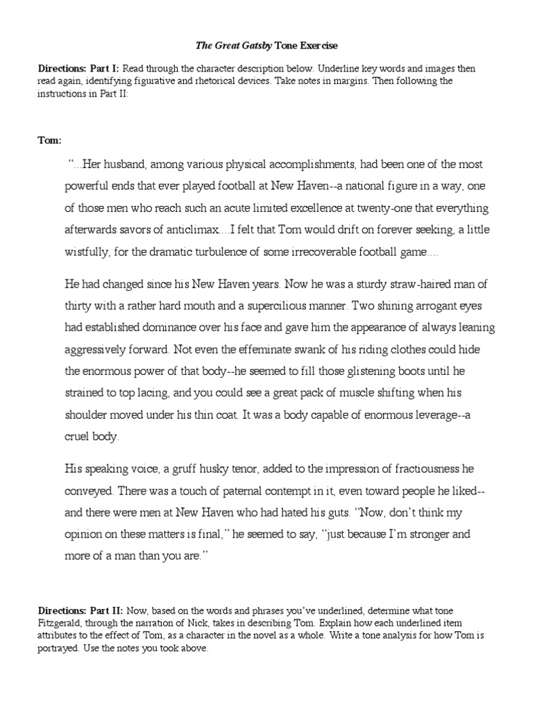 The Great Gatsby Tone Analysis | PDF | History | General Fiction