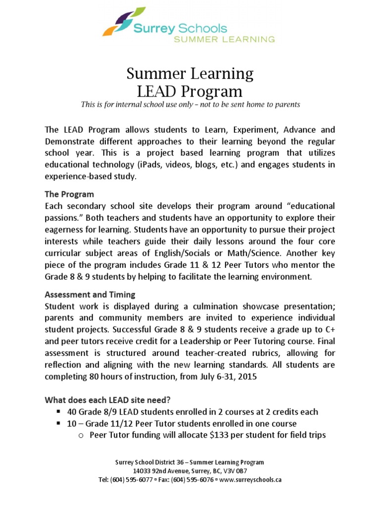 LEAD Program Description | PDF | Tutor | Students