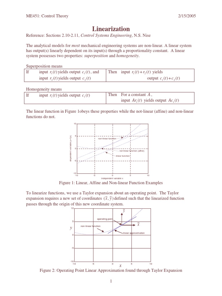Linearization Handout PDF | PDF | Nonlinear System | Control Theory