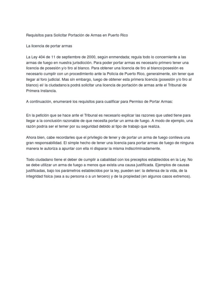 Requisitos para Solicitar Portación de Armas en Puerto Rico | PDF | Puerto Rico | Pistola