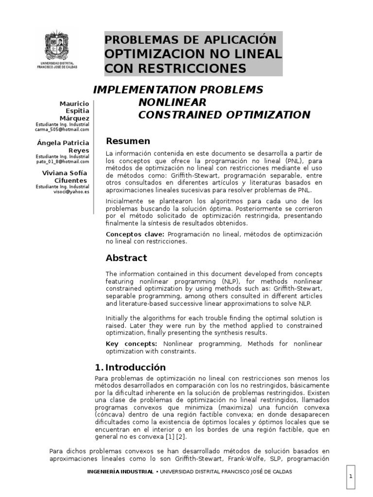 Programación No Lineal | PDF | Optimización Matemática | Análisis ...