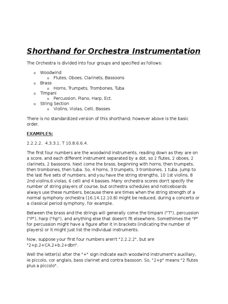 Shorthand For Orchestra Instrumentation | PDF | Woodwind Instruments ...