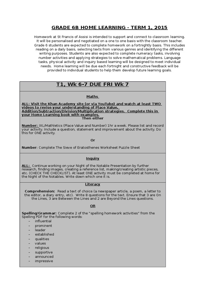 Grade 6b Home Learning Weeks6 and 7 | PDF