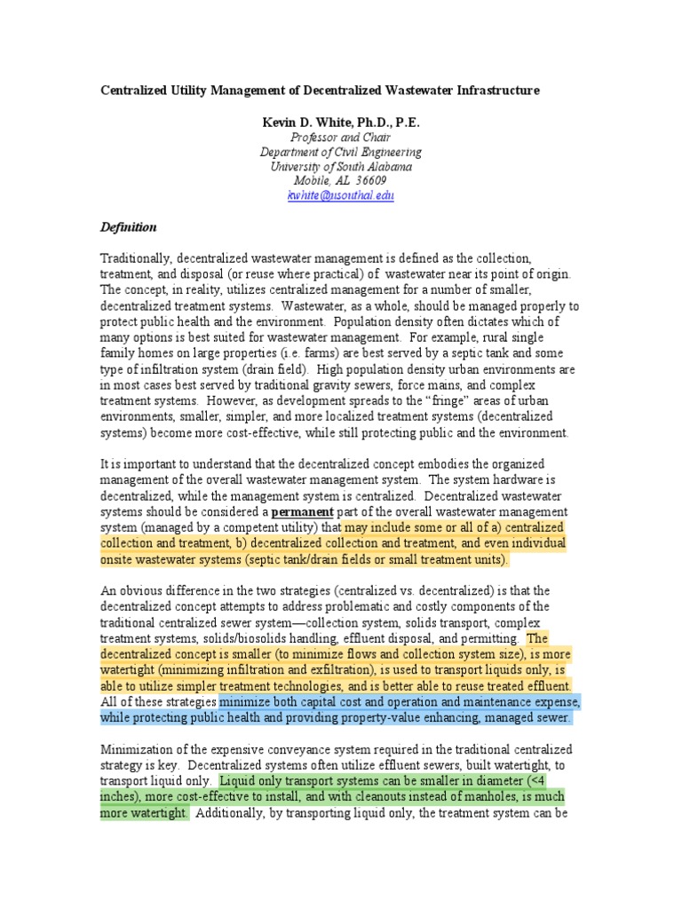 Centralized Utility Management of Decentralized Wastewater ...