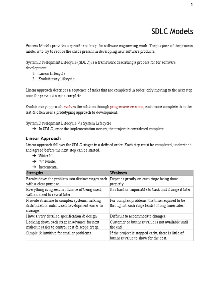 SDLC Models: Linear Approach | PDF | Software Prototyping | Agile ...