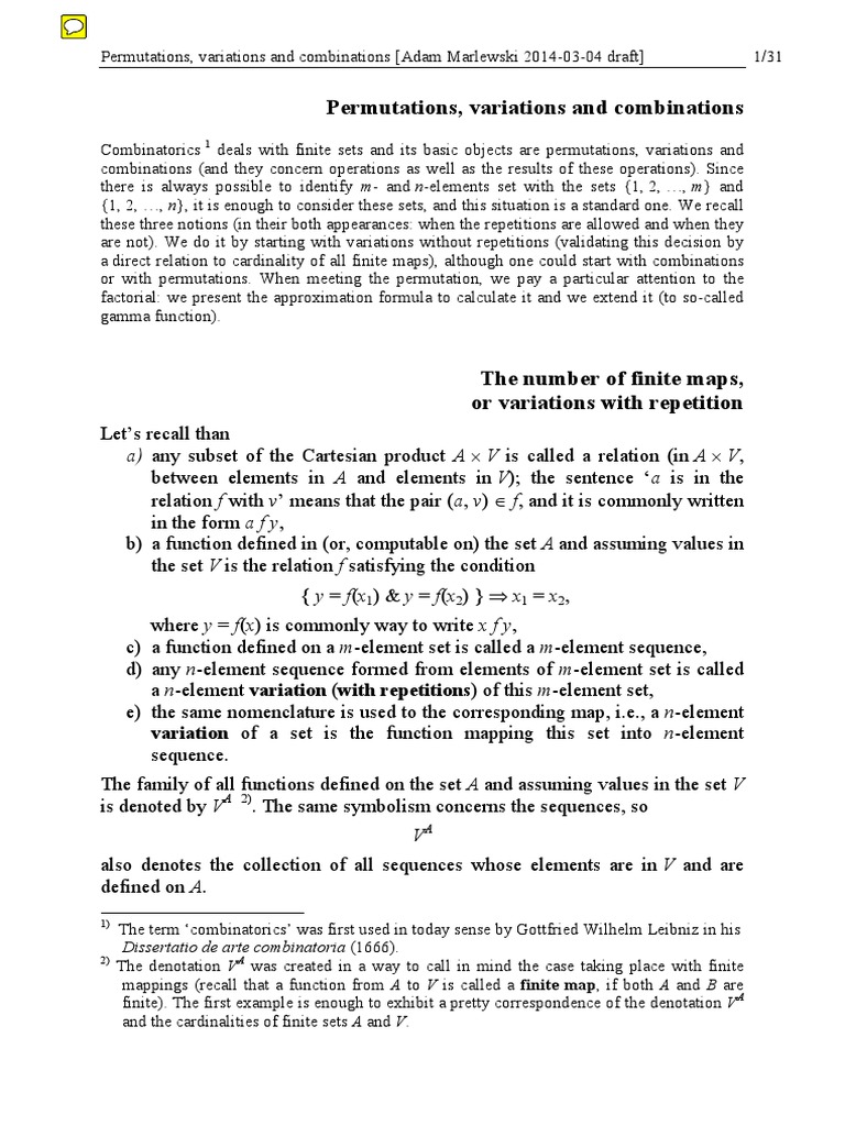 Permutations Variations And Combination Pdf Permutation Combinatorics