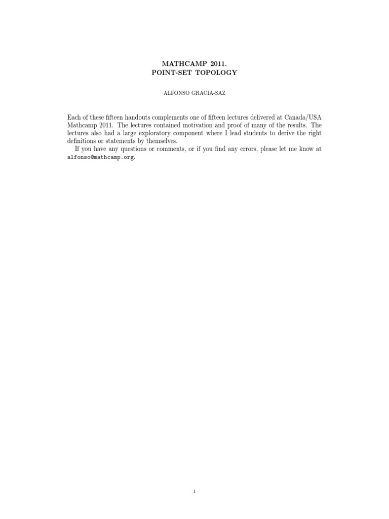 Point-Set Topology Lecture Notes | PDF | Compact Space | Continuous ...
