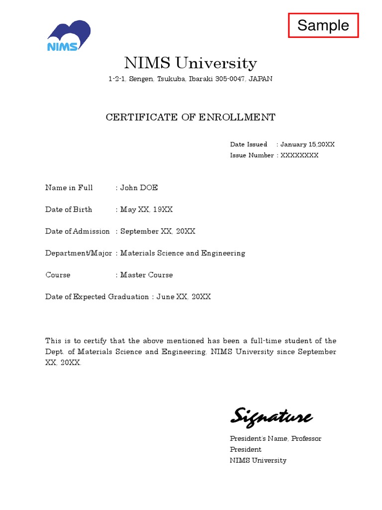 Sample Enrollment Certificate PDF | PDF
