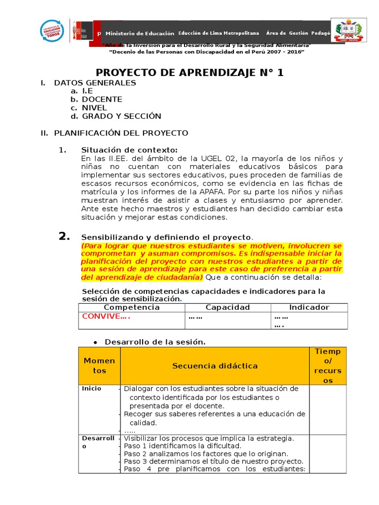 Ejemplo de Proyecto 5to Grado | Planificación | Aprendizaje