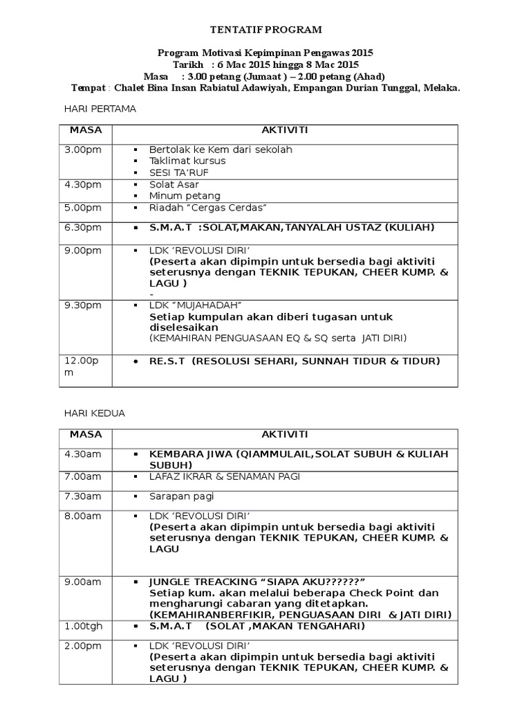 Tentatif Program Kursus Kepimpinan 2015 | PDF