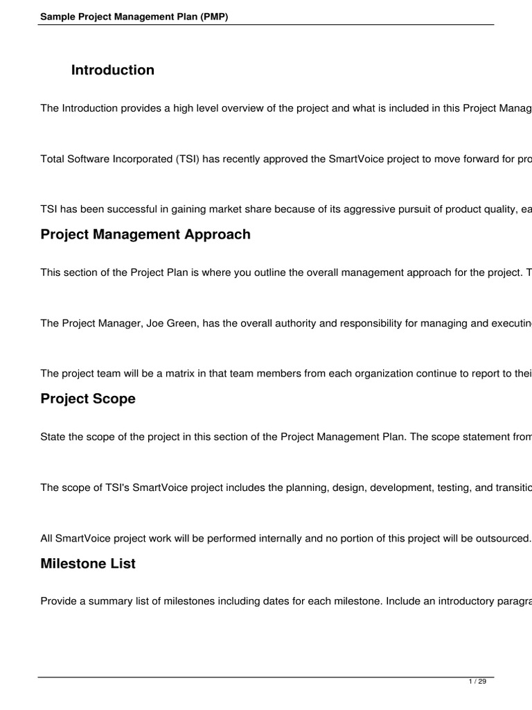 Sample Project Management Plan PMP | PDF | Project Management | Product ...