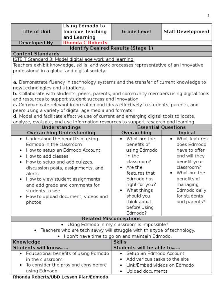 UbD Lesson Plan - Edmodo | Download Free PDF | Lesson Plan ...