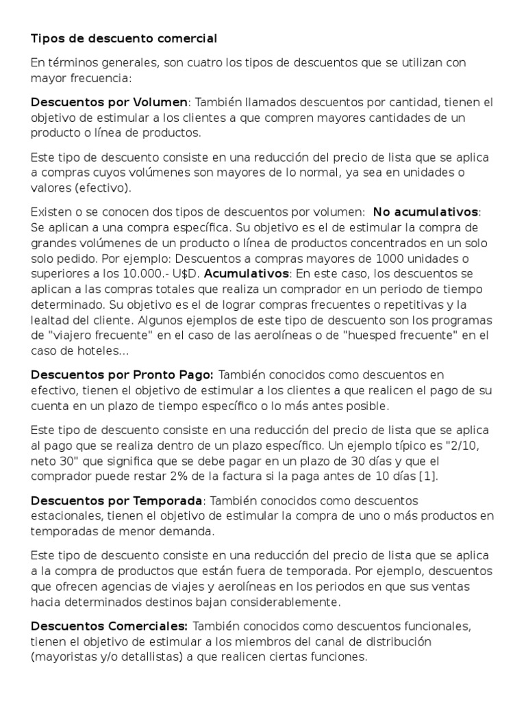 Tipos de Descuento Comercial | PDF | Distribución (comercial) | Precios