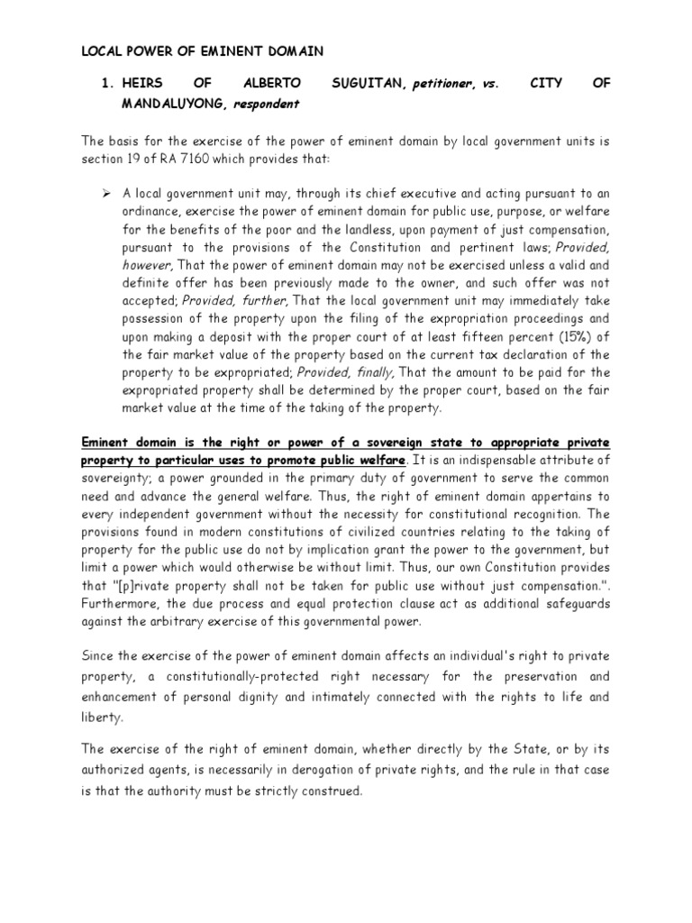 Local Power of Eminent Domain | PDF | Eminent Domain | Just Compensation