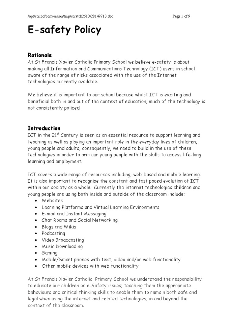 16 E-Safety Policy | PDF | Educational Technology | Videotelephony