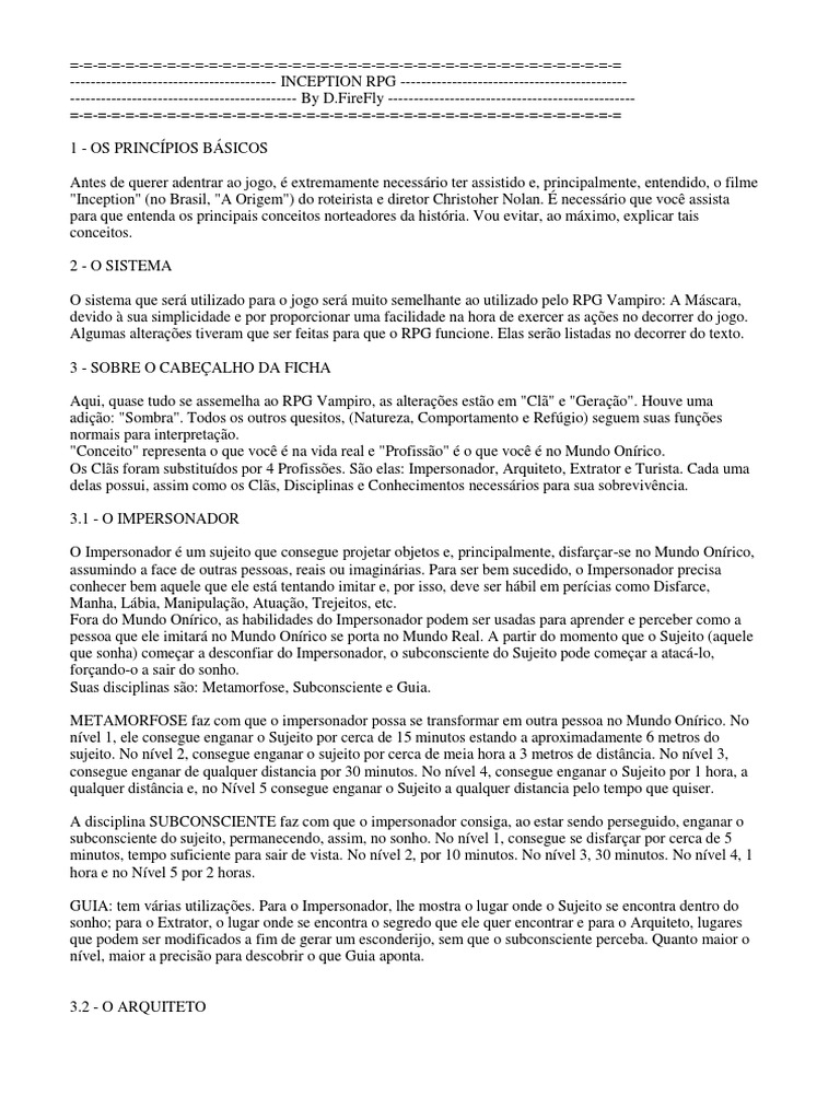 Inception RPG (Storyteller) | Download grátis PDF | Jogos de RPG | Tempo