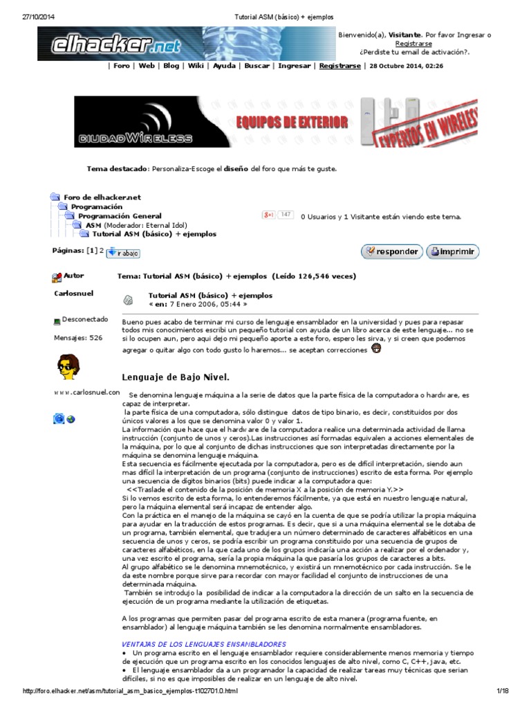 Tutorial ASM (Básico) + Ejemplos | PDF | Lenguaje ensamblador ...