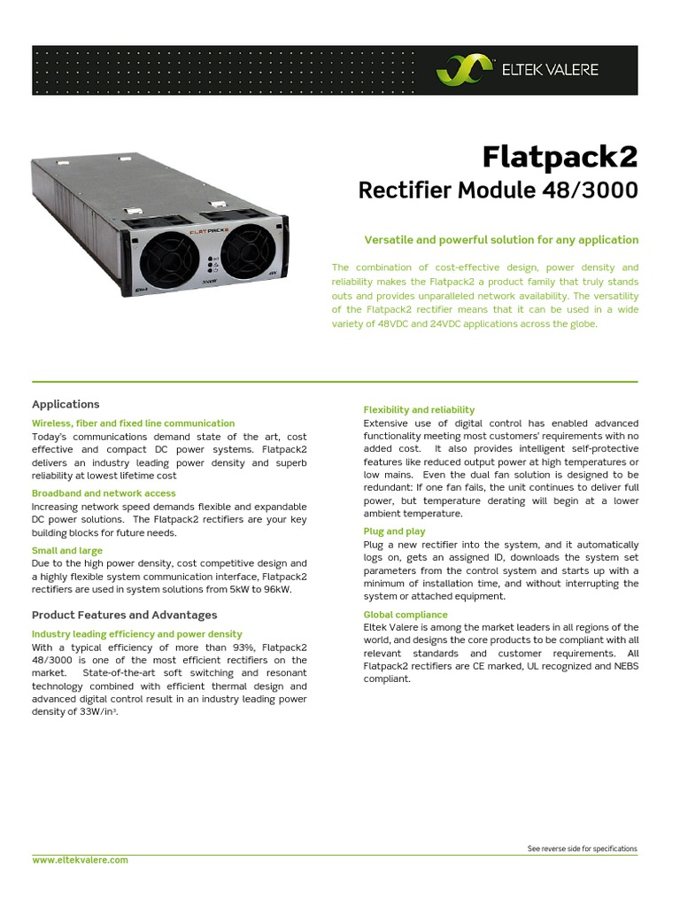 Datasheet Flatpack2 Rectifier 48-3000 | PDF | Rectifier | Reliability Engineering