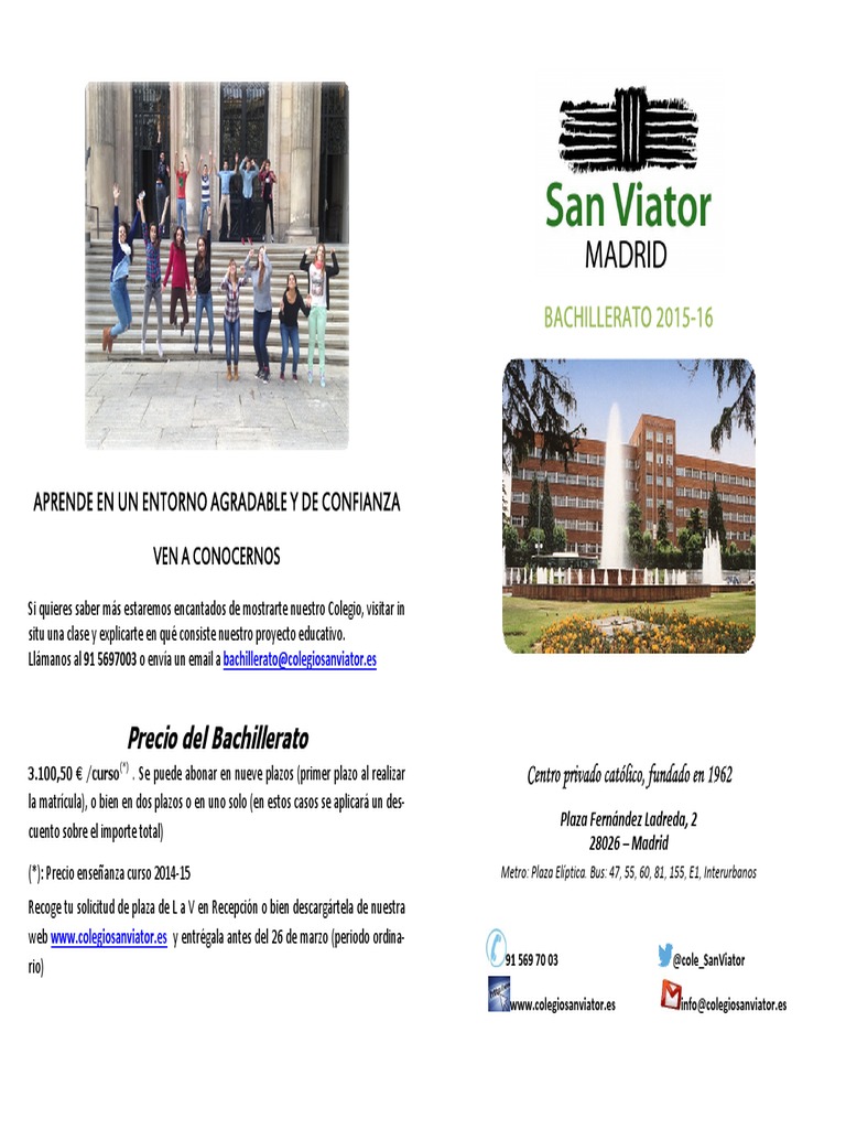 Bachillerato 2015-2016 Colegio San Viator Madrid | PDF | Viajes