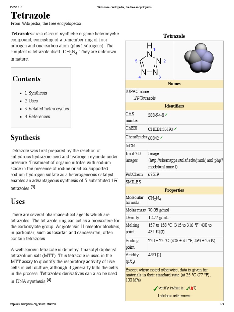 Tetrazole - Wikipedia, The Free Encyclopedia | PDF | Chemical Compounds ...