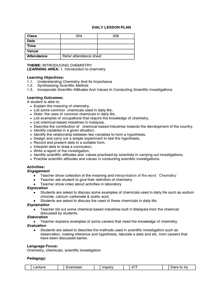 Lesson Plan Form 3 2015 PDF | PDF | Mole (Unit) | Chemical Bond