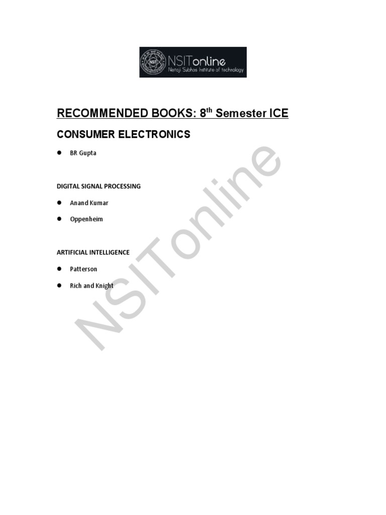 NSIT ICE 8th Semester Books | PDF