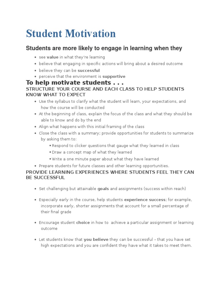 Student Motivation: Students Are More Likely To Engage in Learning When ...