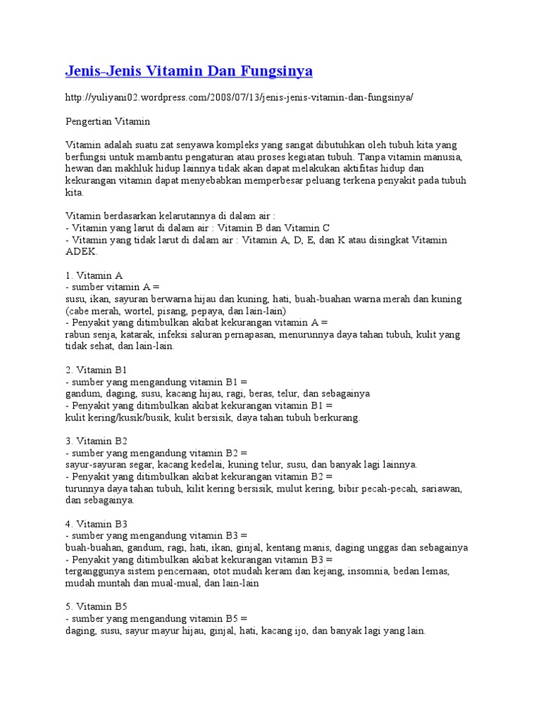Jenis-Jenis Vitamin Dan Fungsinya | PDF