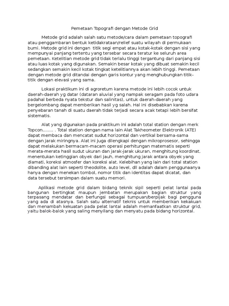 Laporan Pemetaan Topografi Dengan Metode Grid | PDF