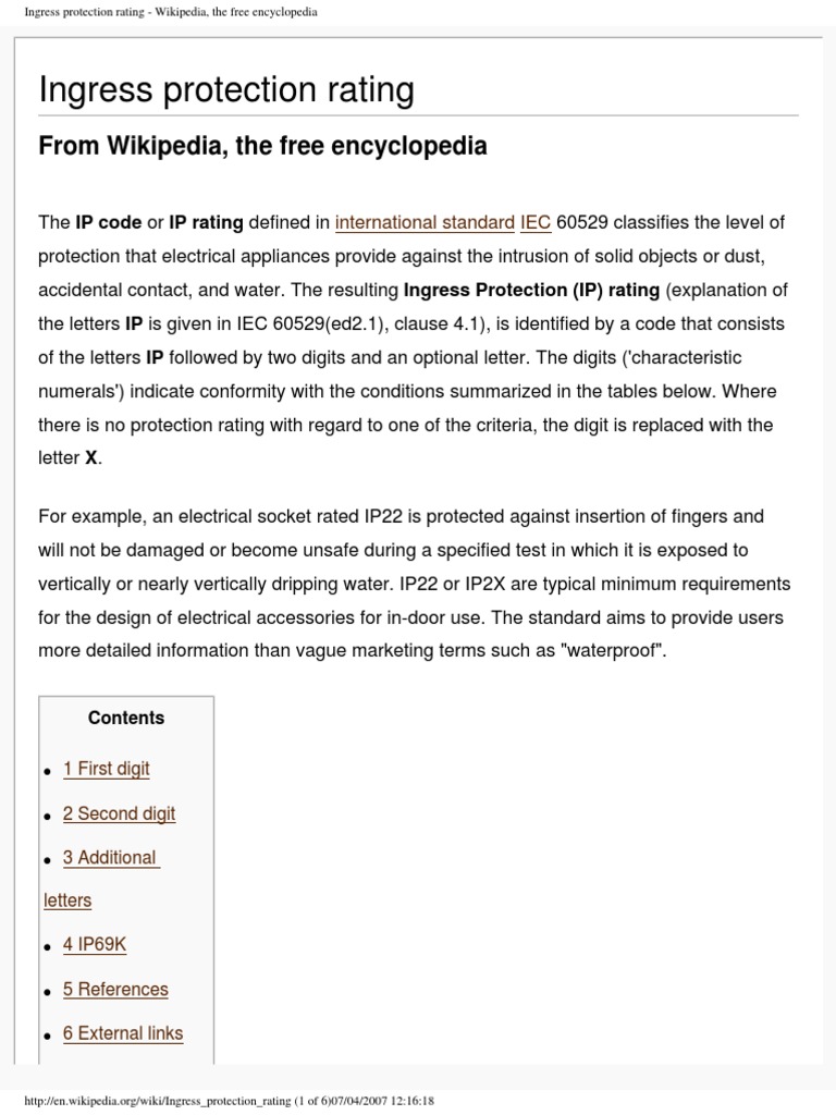 Ingress Protection Rating - Wikipedia, The Free Encyclopedia ...