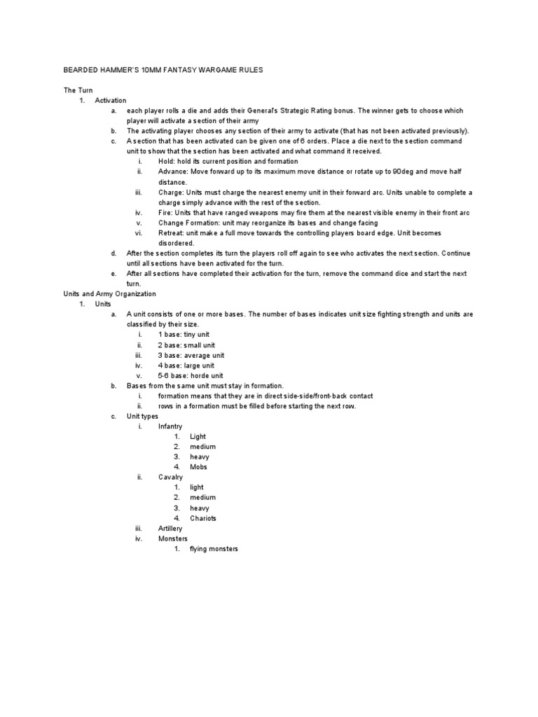 10mm Fantasy Wargame Rules Guide | PDF | Cavalry | Infantry