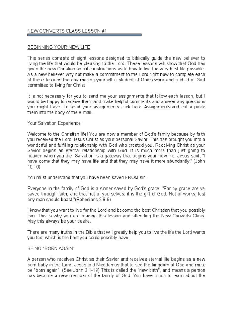 New Converts Class Lesson 1 (Beginning of New Christian Life) | Eternal ...