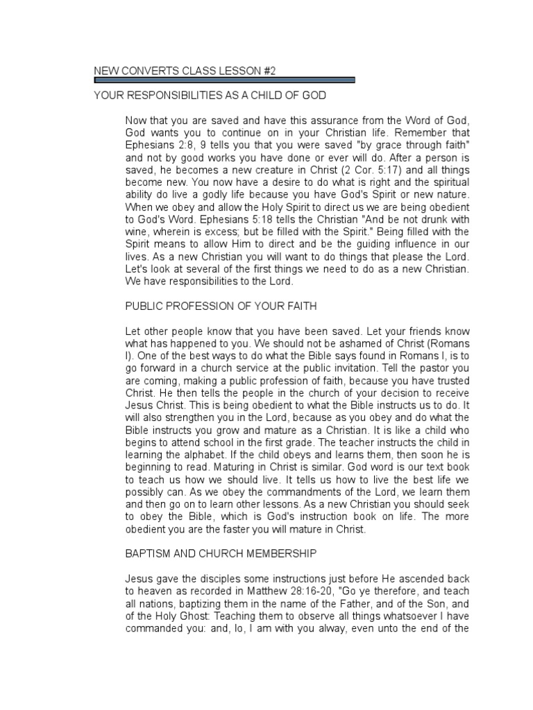New Converts Class Lesson 2 (Responsibilities) | PDF | Baptism ...