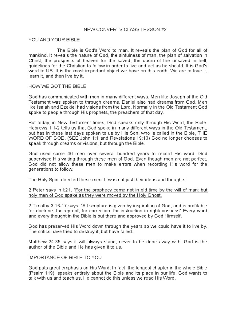 NEW CONVERTS CLASS LESSON 3 (Bible) | PDF | Bible | Jesus