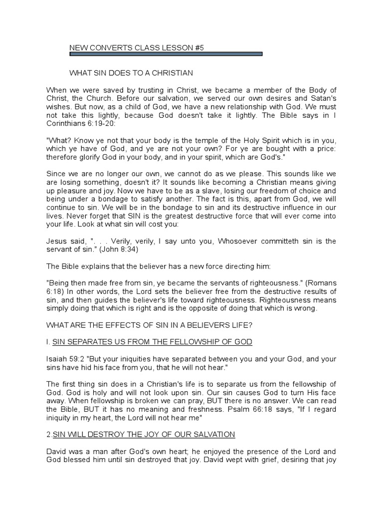 New Converts Class Lesson 5 (What Sin Can Do) | Download Free PDF | Sin ...