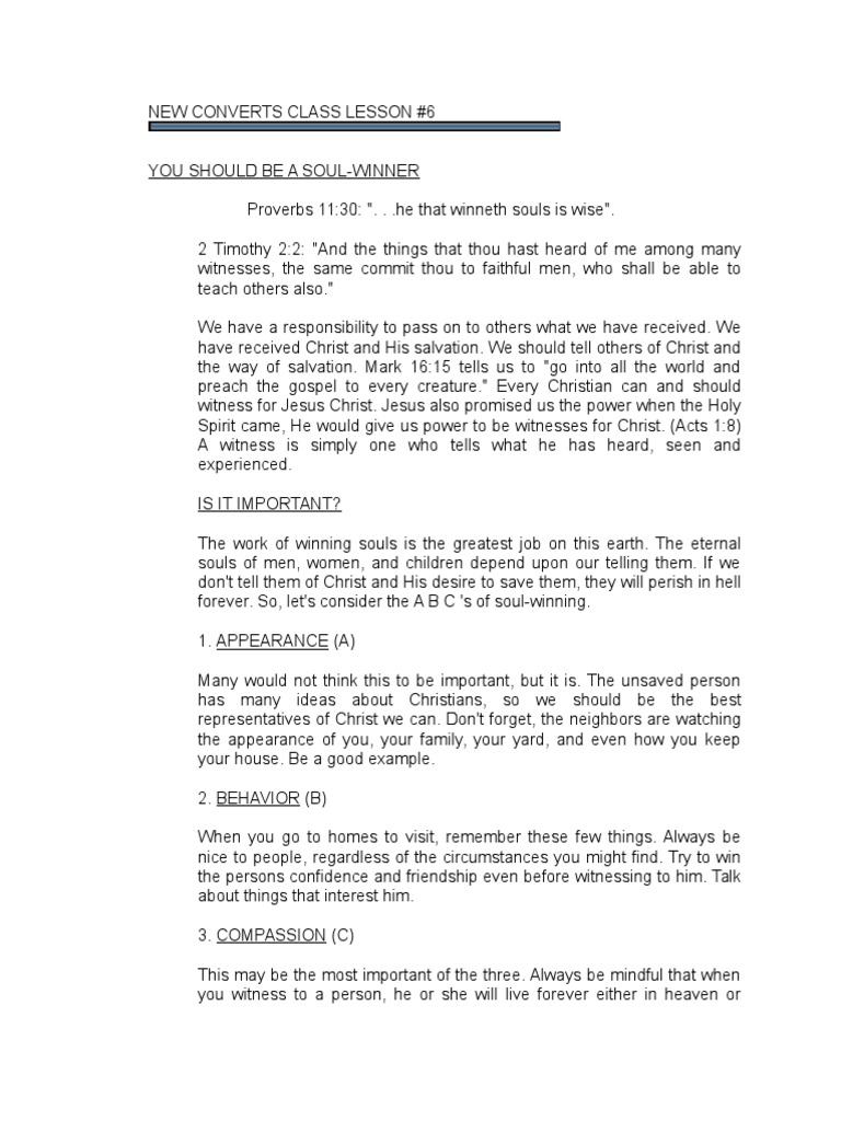 New Converts Class Lesson 6 9soul Winner) | PDF | Epistle To The Romans ...