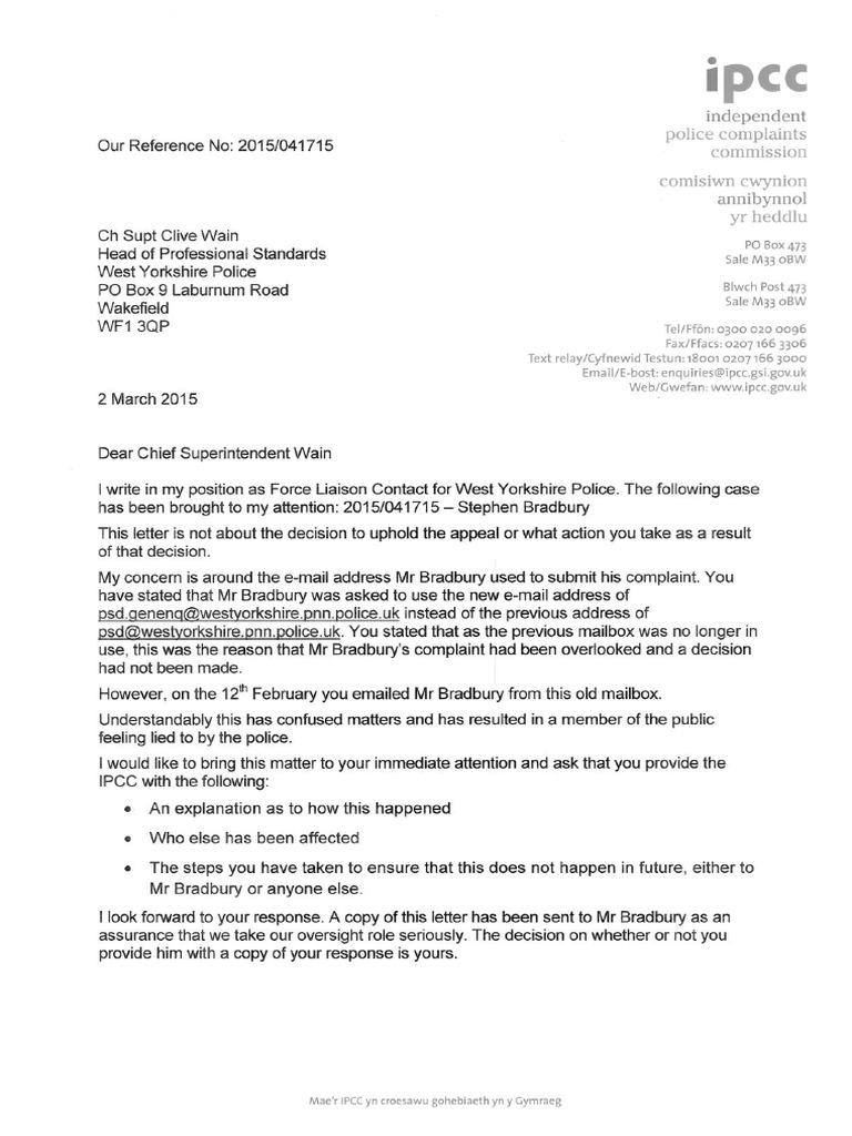 IPCC Letter To Clive Wain 2nd March 2015 | PDF