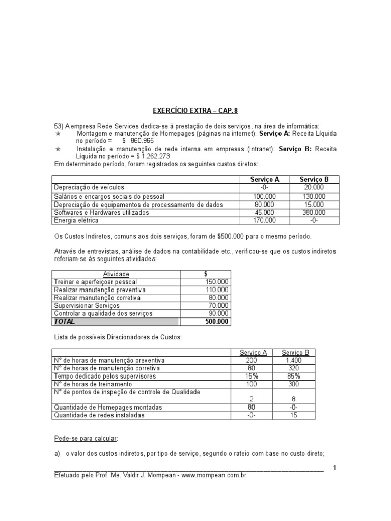 Exercicios Metodos de Custeio | PDF | Despesa | Receita